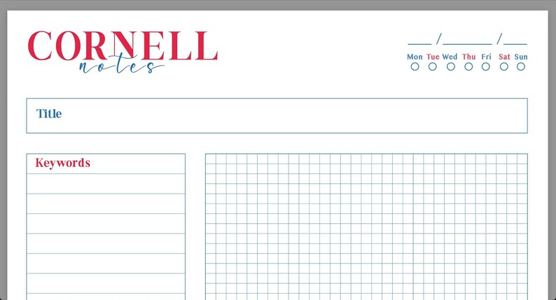 Digital Note Template Cornell Method A4 Professional Digital - Etsy