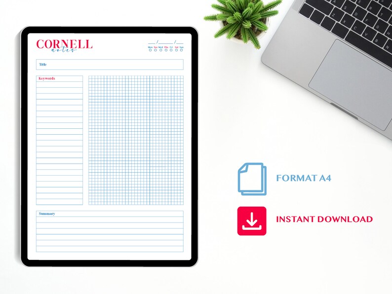 Digital Note Template Cornell Method A4 Professional Digital Note ...