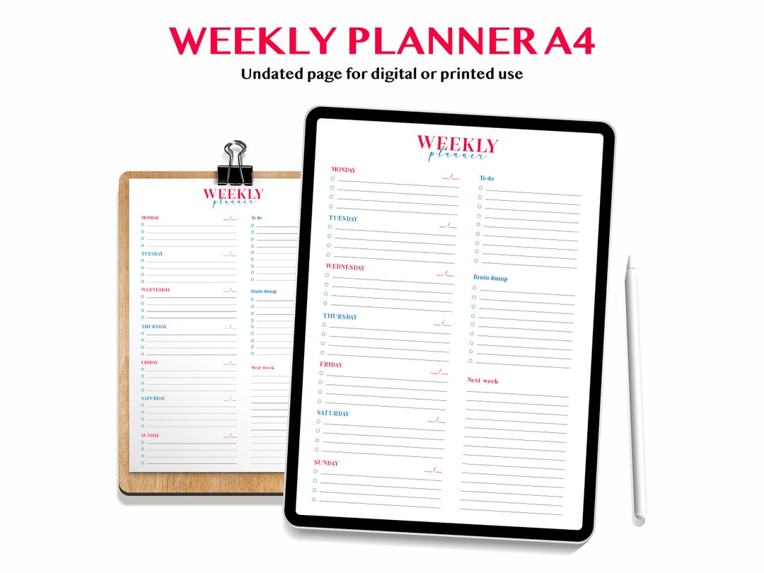 Digital Template Weekly Planner A4 Vertical Organize Your - Etsy