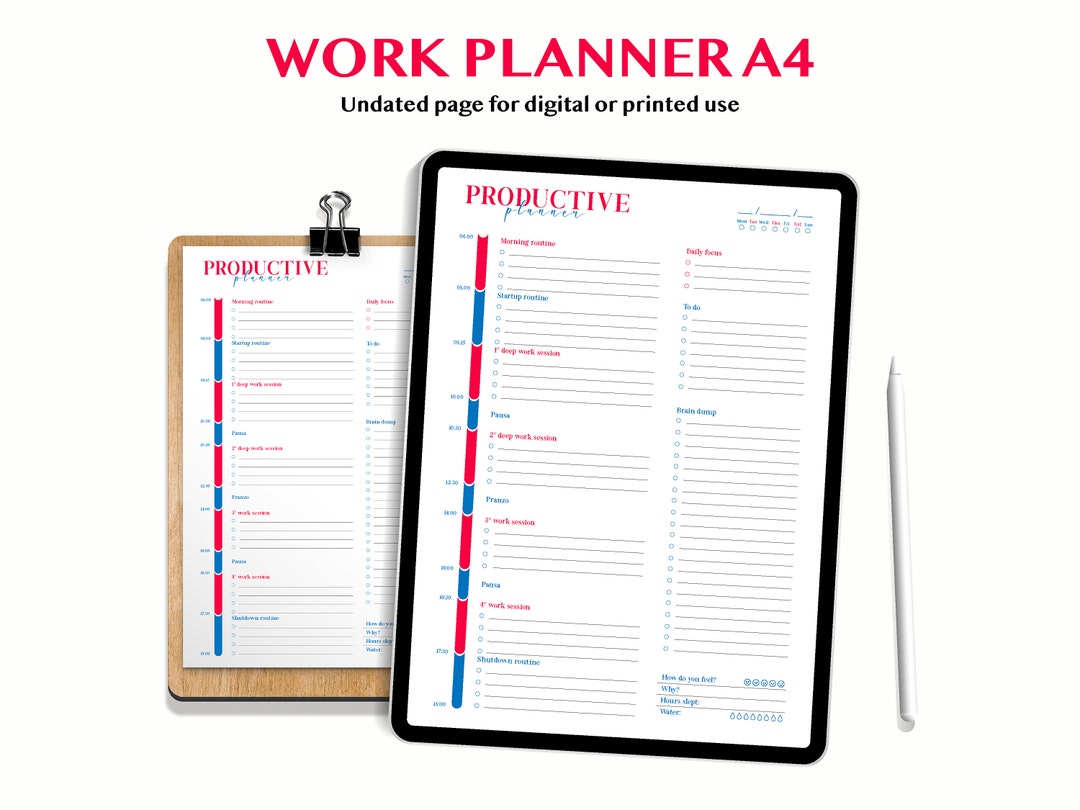 Digital Template Productive Work Planner A4 Organize Work - Etsy