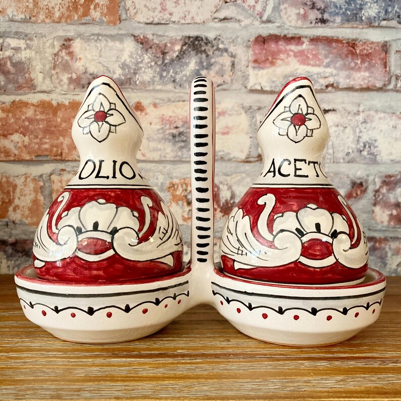 Red Majolica Italian Ceramic Oil & Vinegar Cruet Set Handcrafted in ...