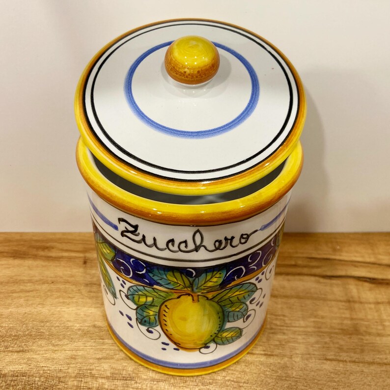 Lemons Majolica Italian Ceramic Pottery Zucchero Sugar Jar Canister ...