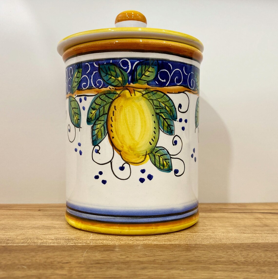 Lemons Majolica Italian Ceramic Pottery Multi Use Storage Jar Canister ...