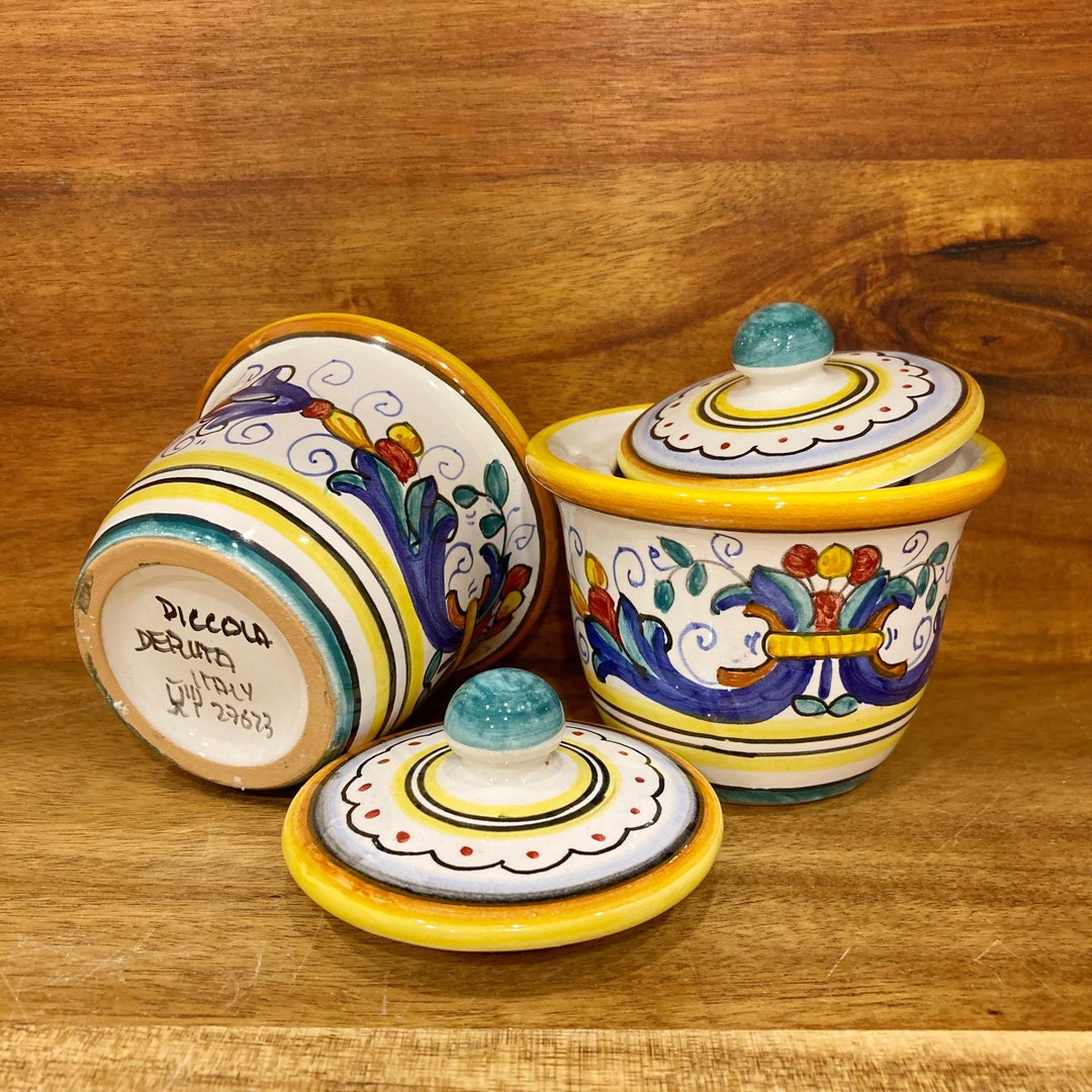 Ricco Deruta Italian Ceramic Majolica Pottery Set of 2 Spice Jar Honey ...