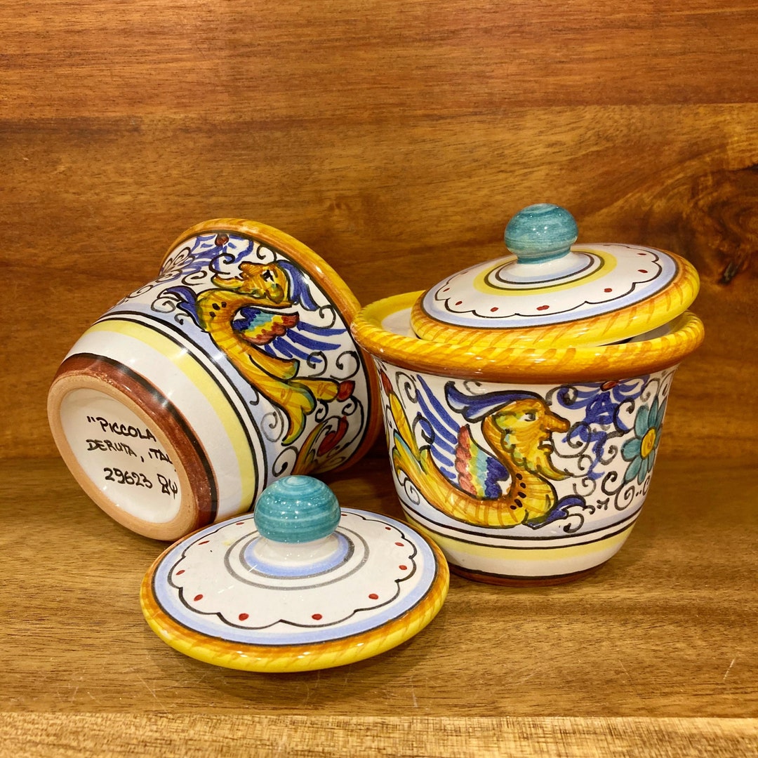 Raffaellesco Majolica Italian Ceramic Pottery Set of 2 Spice Jar Honey ...