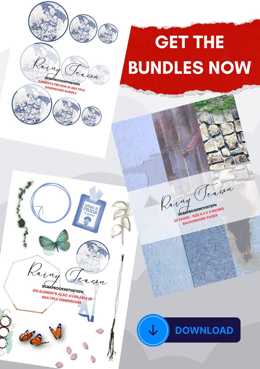 Rainy Day Bundle: 100 Elements Size Variations 25 - Etsy