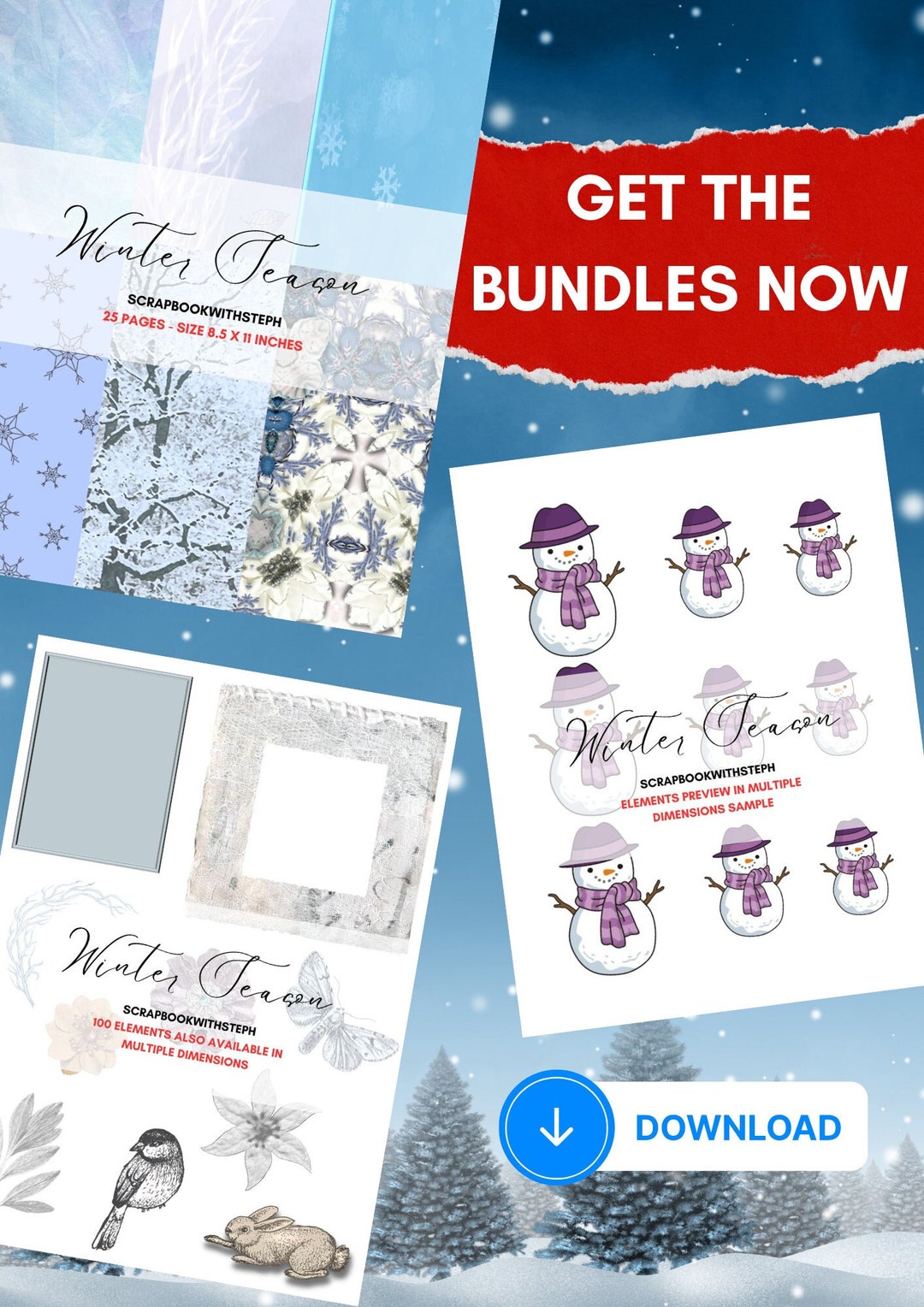 Winter Bundle Offer:complete Snowy Collection,junk Journal,junk Journal ...
