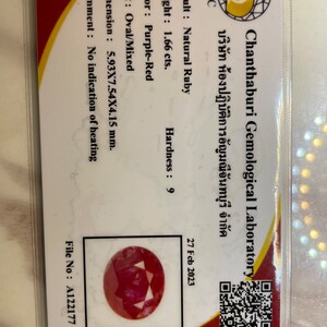 Unheated Ruby 1.66ct GLC Certificate - Etsy