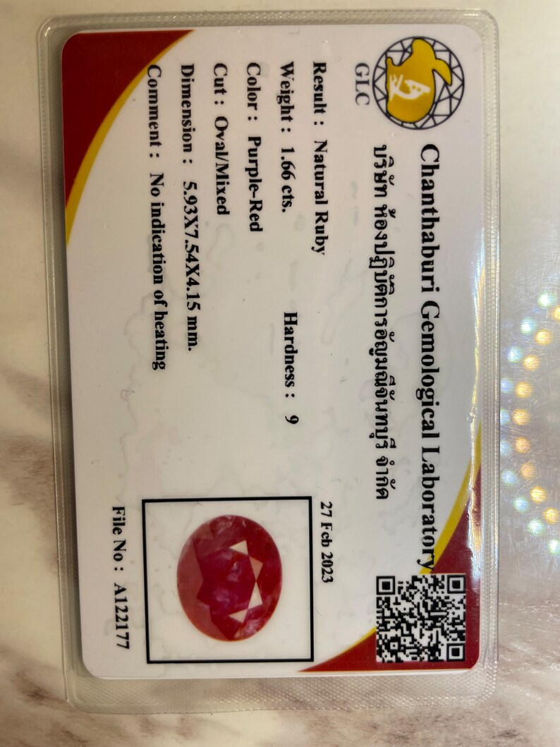 Unheated Ruby 1.66ct GLC Certificate - Etsy