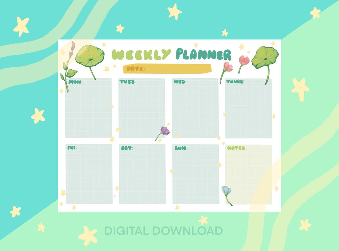 Flower Weekly Planner Printable, Digital Download File in 8.5x11, Cute ...