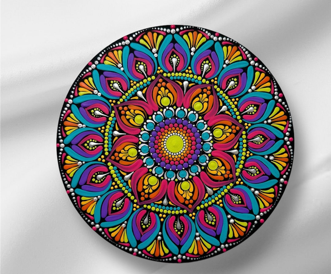 Mandala Painting 20 Cm Handmade Greens and Pink Small Mirrors - Etsy