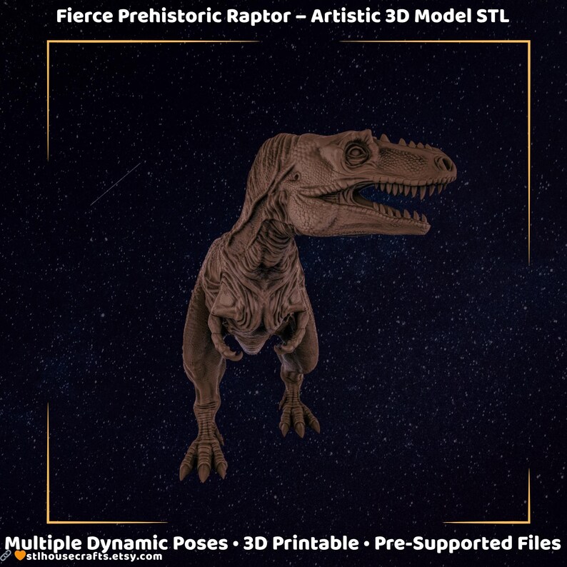3D Printable Raptor Statue | Prehistoric Dinosaur Model (7 STL Files ...