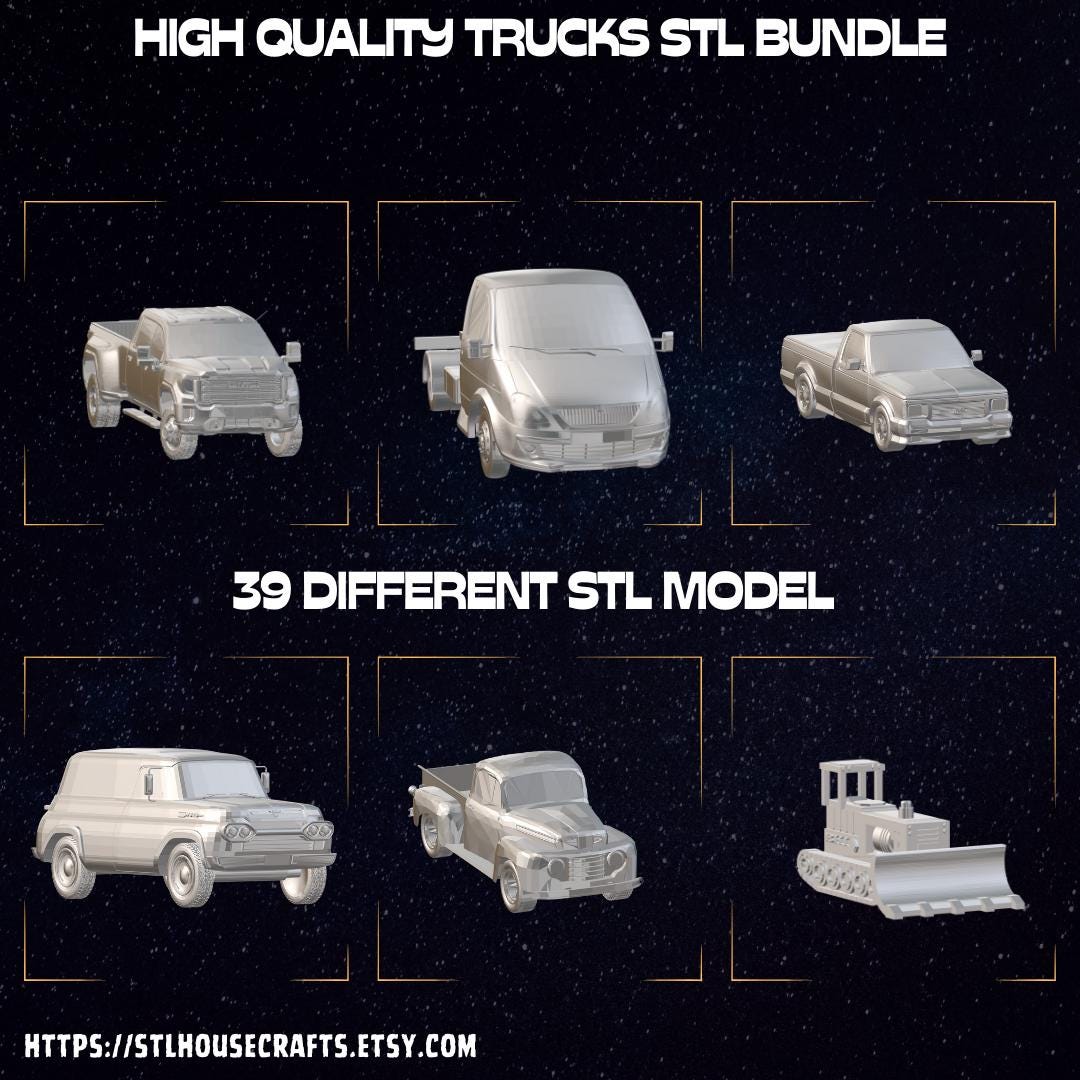 3D Printing Vehicle STL Bundle: 39 Car, Truck & Machine Models (digital ...