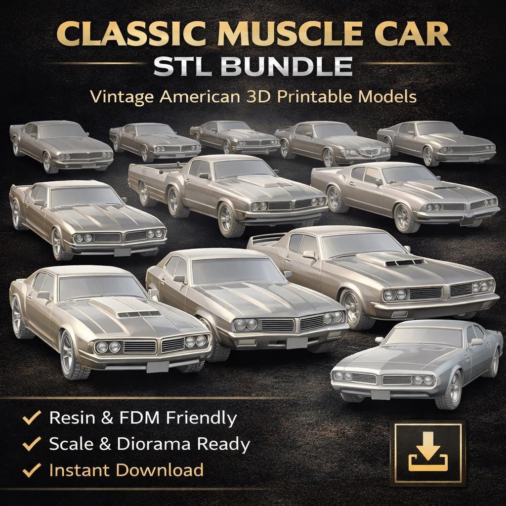 American Classic Car STL Bundle – Vintage Muscle Car 3D Print Models ...