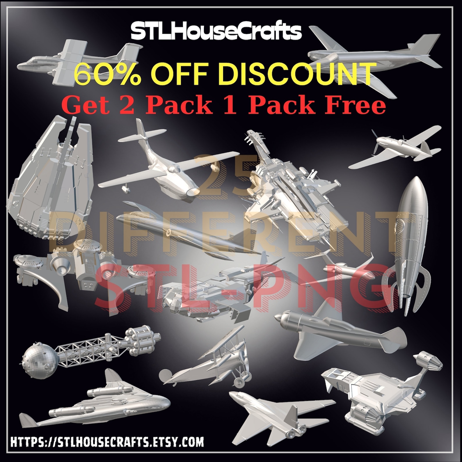 24 Different PNG-STL Aircraft-rockets-spaceship Plane Bundle Printable ...