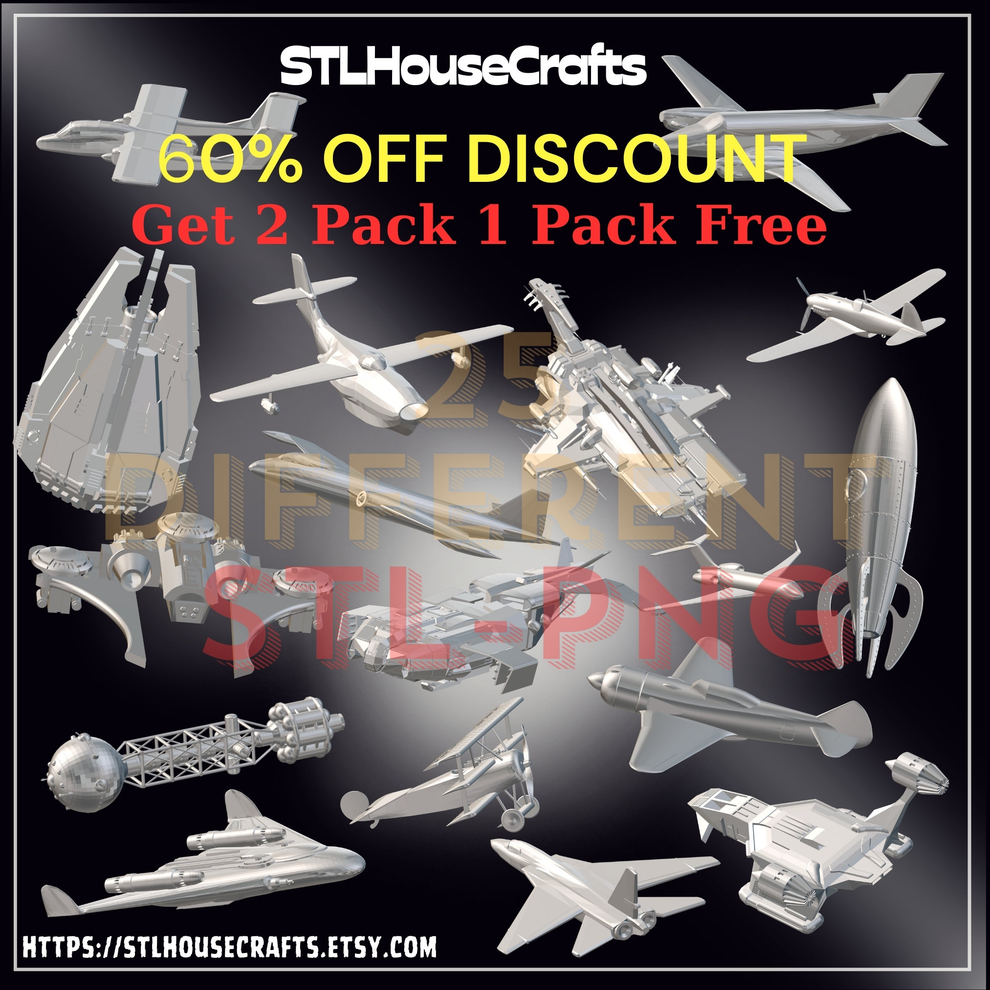 24 Different PNG-STL Aircraft-rockets-spaceship Plane Bundle Printable ...