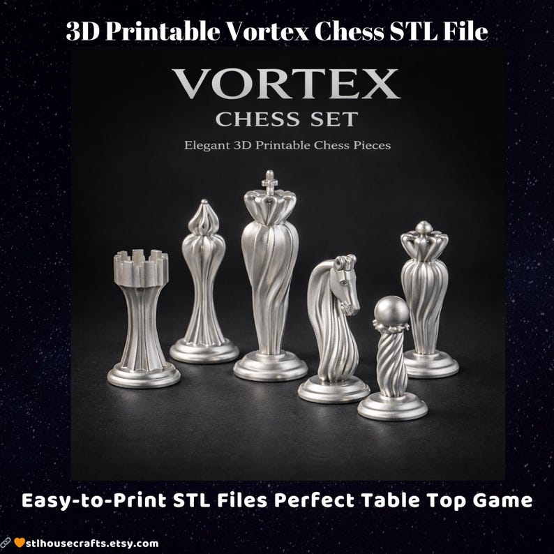 Vortex Chess Set STL – Modern Sculpted 3D Printable Game (instant ...