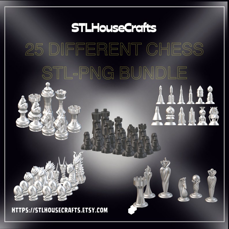 25 Different Chess Set Bundle STL Ready to Print Christmass Gift ...