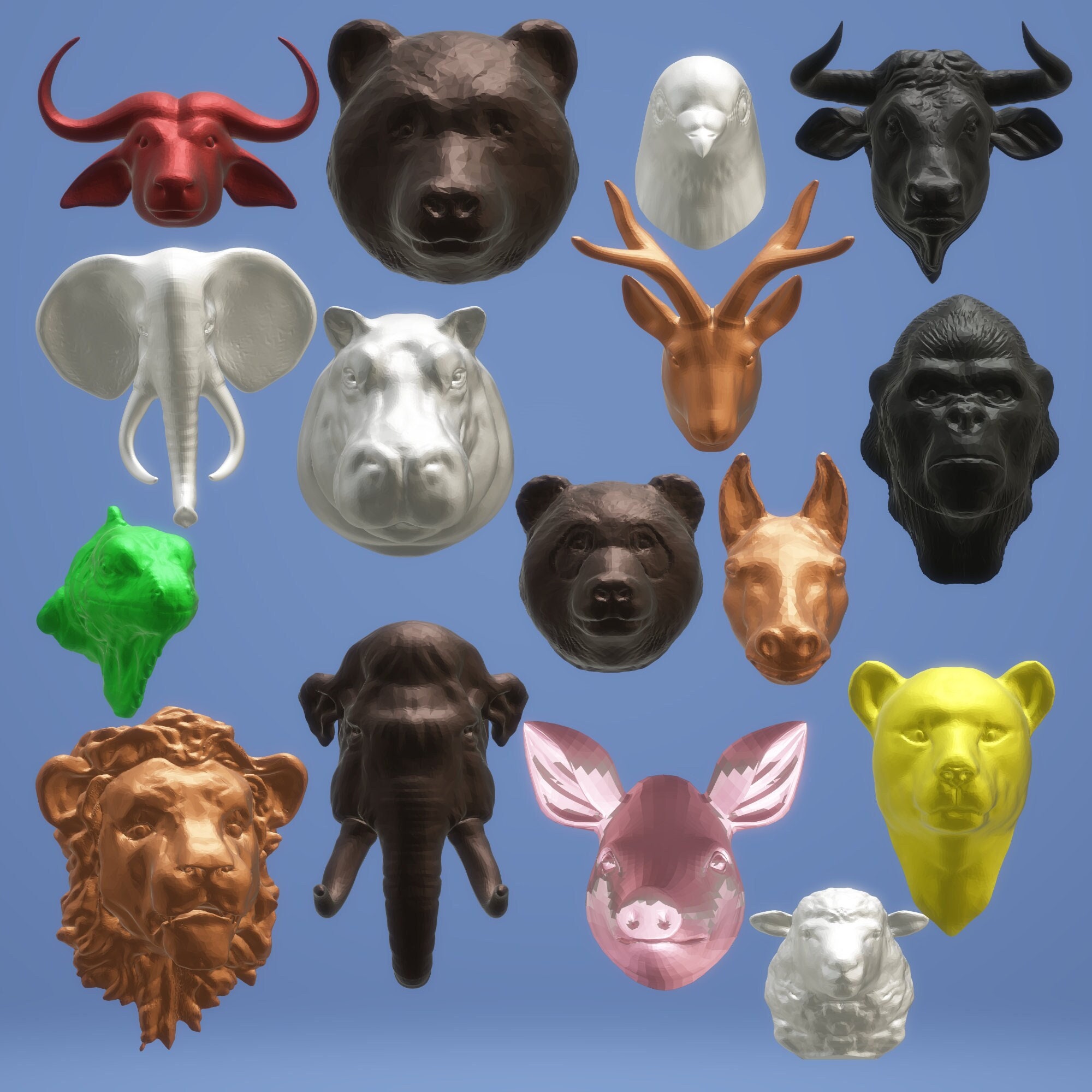 Animal Head STL Printable Bundle File Home Decoration With 3D Print Files 3D Printed Files 3D ...