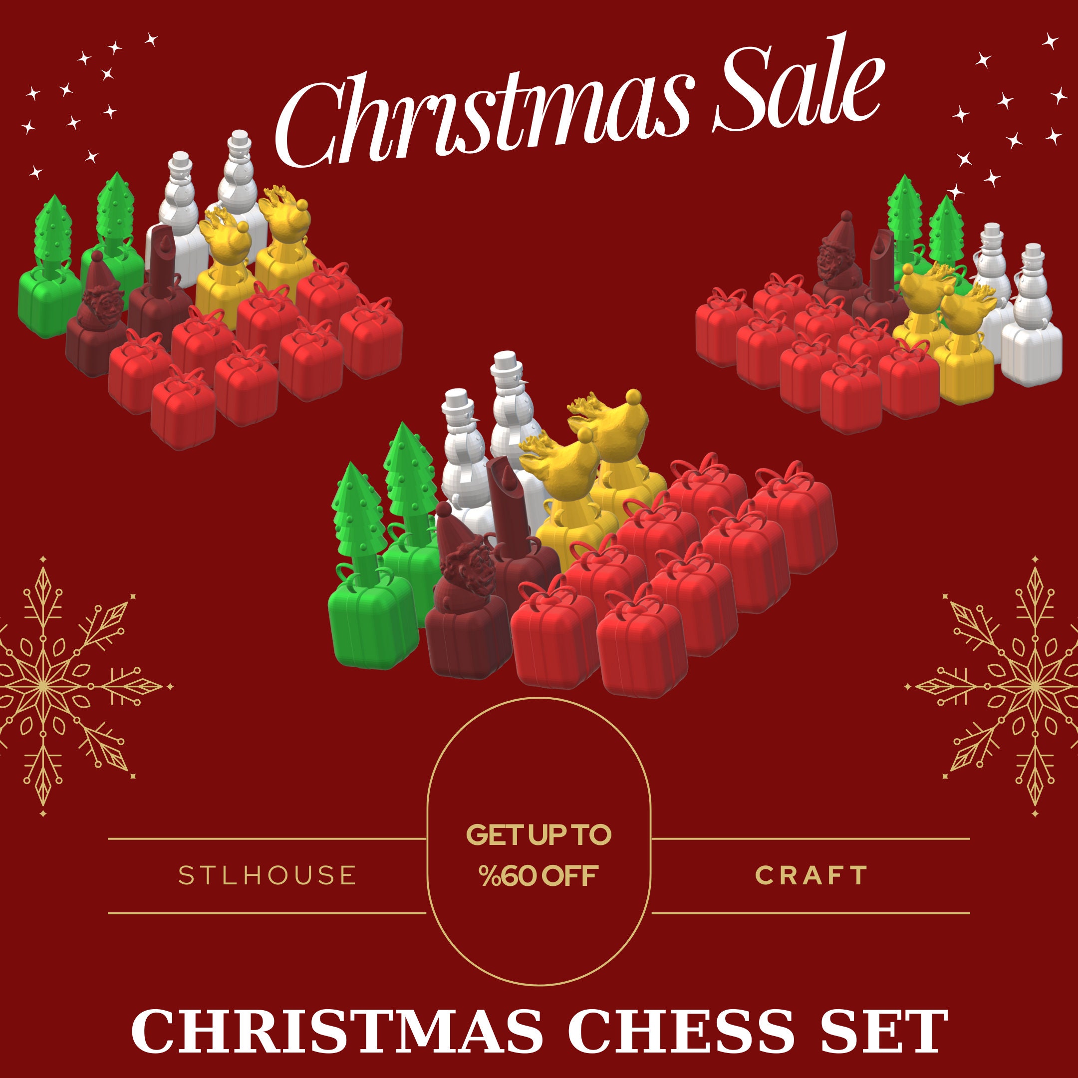 Christmas Chess Set STL Ready to Print Christmas Gift Hallowen Day Game ...