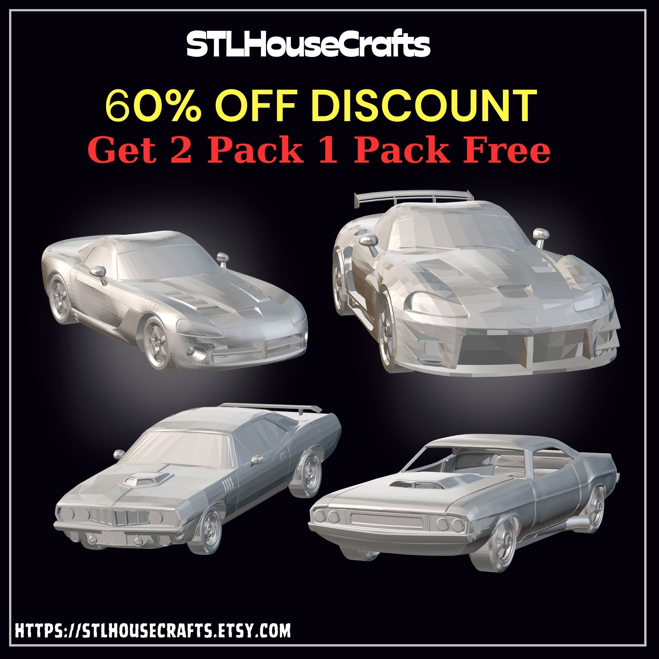 American Classic Car STL Bundle – Vintage Muscle Car 3D Print Models ...