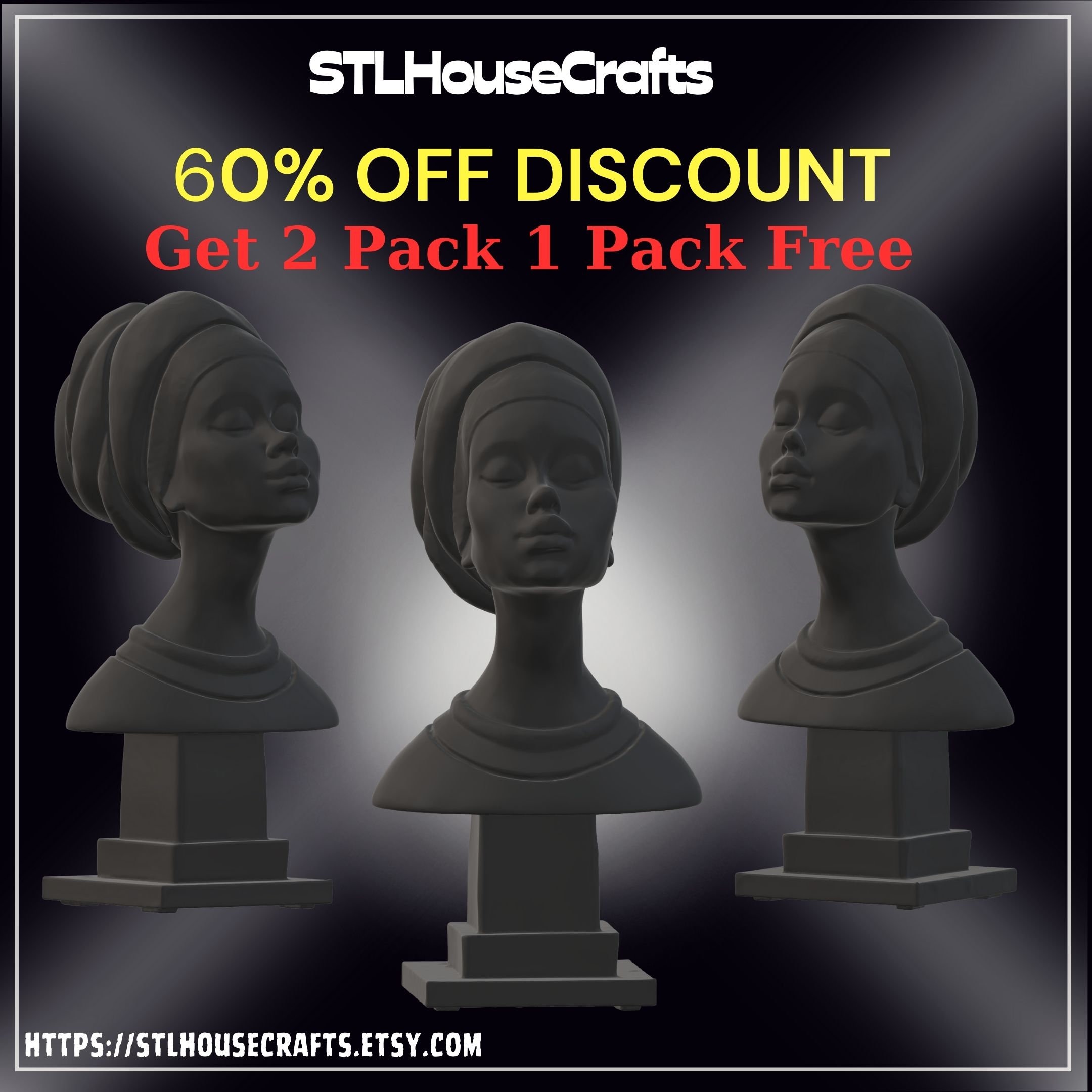 Goddess Head Face Model Stl Ready to Print Female Black Statue African ...