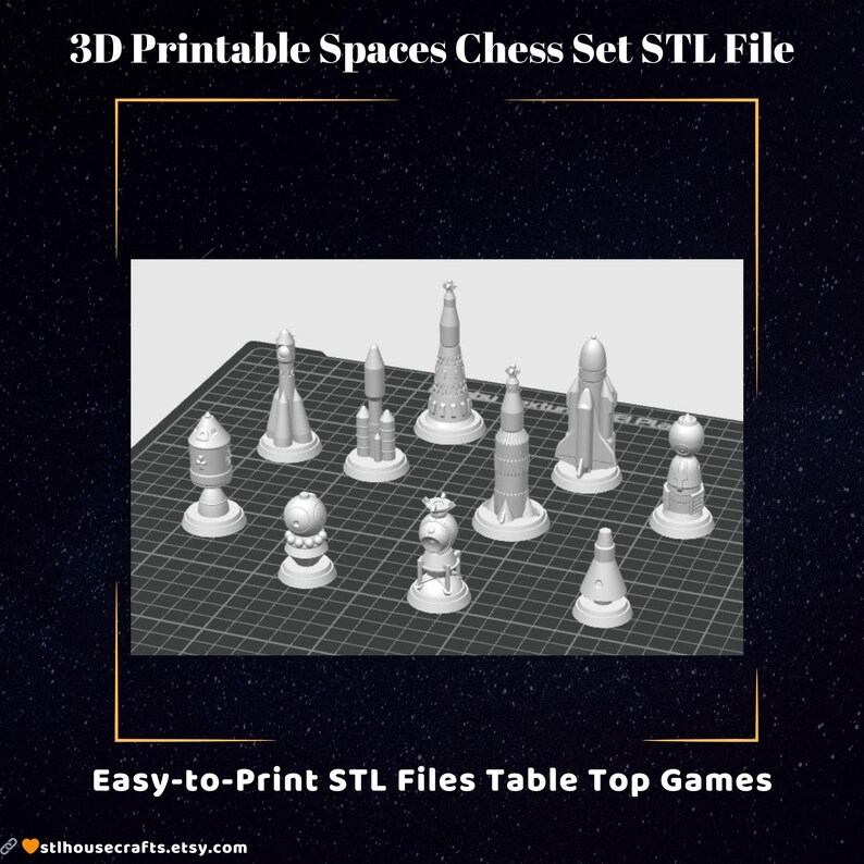 3D Printable Space Rocket Chess Set STL Files – Sci-fi Tabletop Game ...