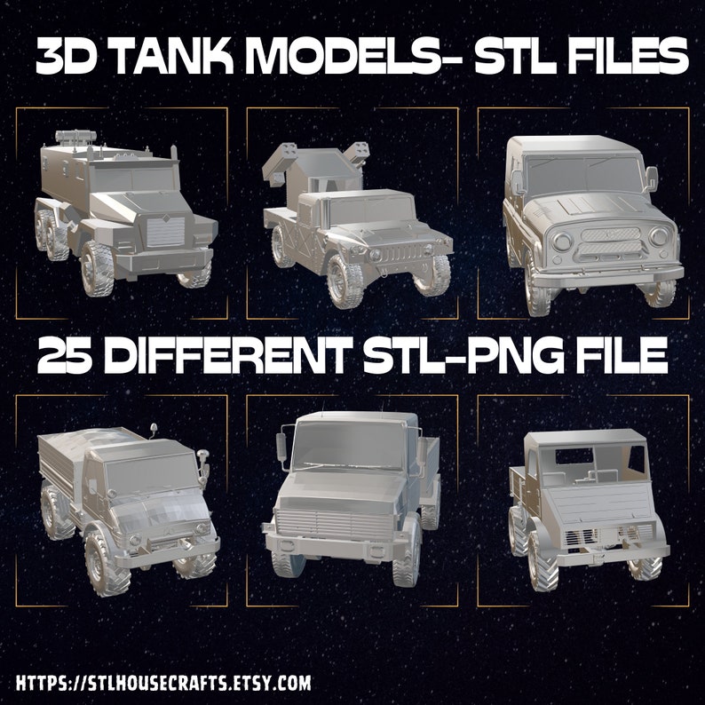25 Military Vehicle STL Files: 3D Tank & Unimog Models (printable File ...