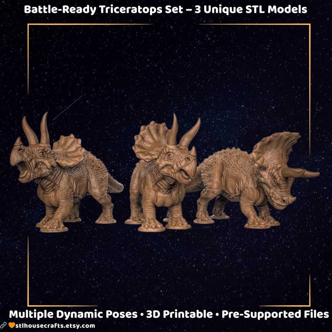 3D Printable Triceratops STL Pack: Battle-ready Dinosaur Sculpture ...
