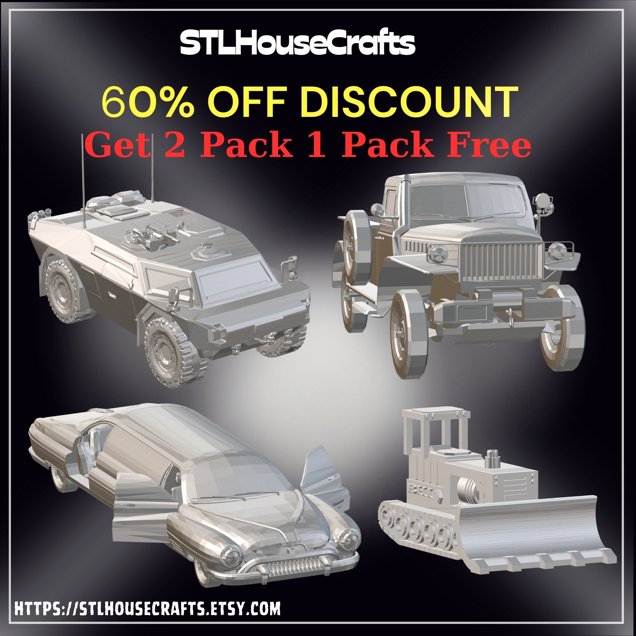 25 Different Truck and Car Bundle STL , 24 Different Car STL-PNG Files ...