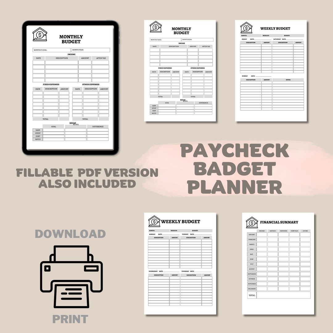 Paycheck Budget Planner, Fillable Budget by Paycheck Template, PDF ...