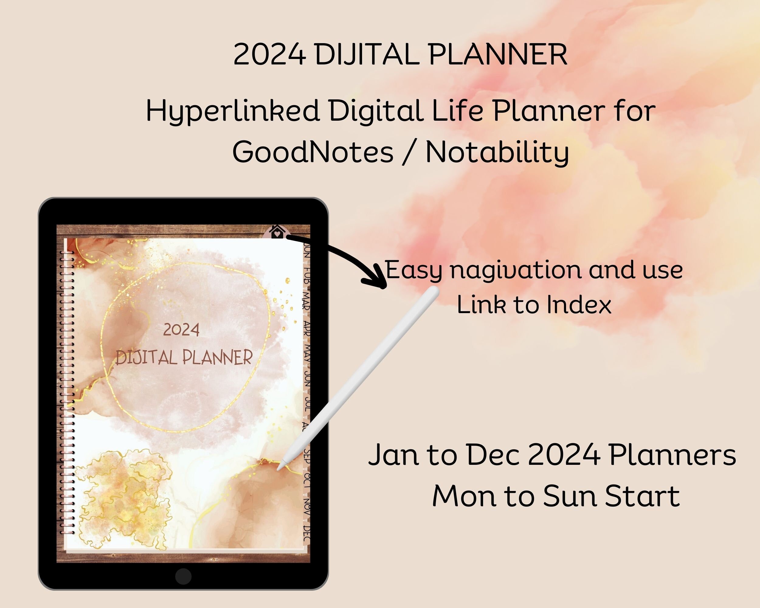 2024 Digital Planner, 2024 Planner, Dated Planner for 2024, Hyperlinked ...