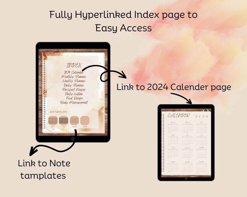 2024 Digital Planner, 2024 Planner, Dated Planner for 2024, Hyperlinked ...