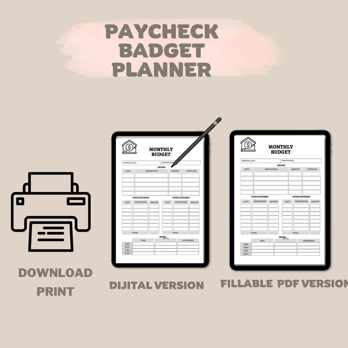 Paycheck Budget Planner, Fillable Budget by Paycheck Template, PDF ...