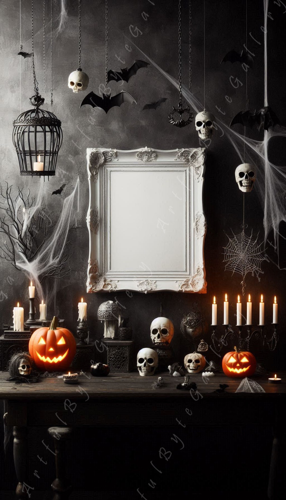 White Gothic Victorian Frame Mockup | Halloween Art Display | Halloween ...