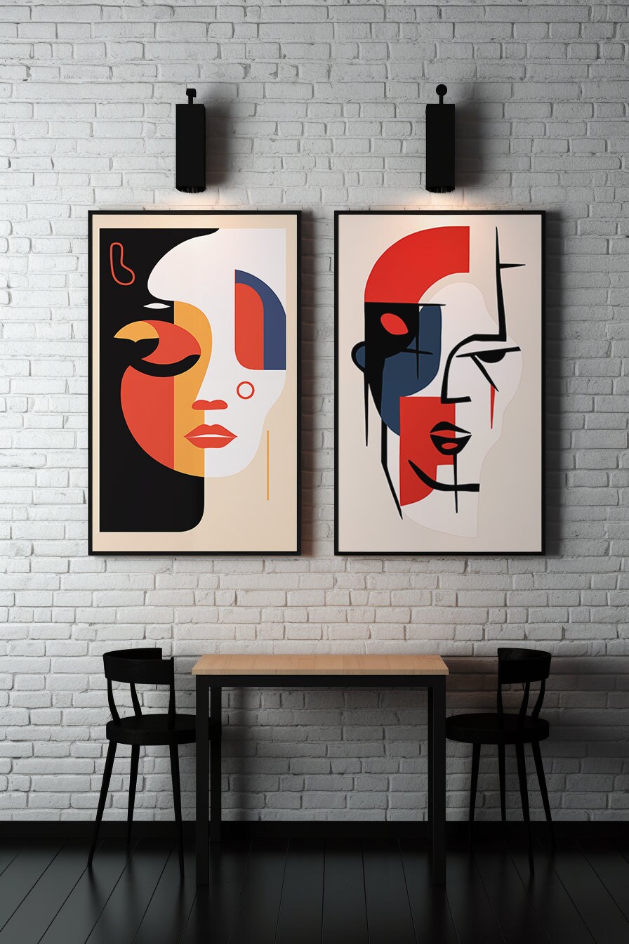 Wall Art Set Of 2 Abstract Boho Art Set Of 2 Prints Mid Century