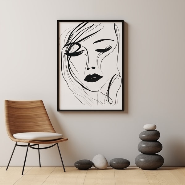 Beautiful Black And White Woman Portraits Abstract Face Art Etsy