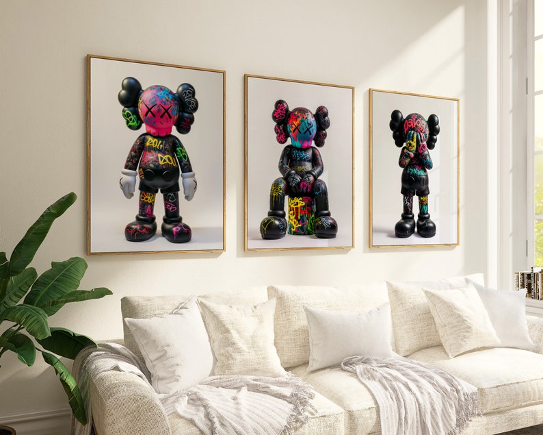 Kaws Poster, Set of 3 Graffiti Kaws Prints, Hypebeast Graffiti Kaws ...