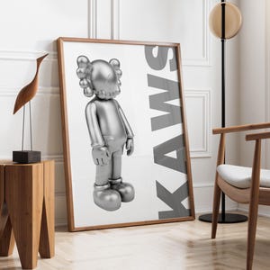 Kaws Poster, Kaws Print, Kaws Wall Art, Silver Kaws Poster Set of 3 ...