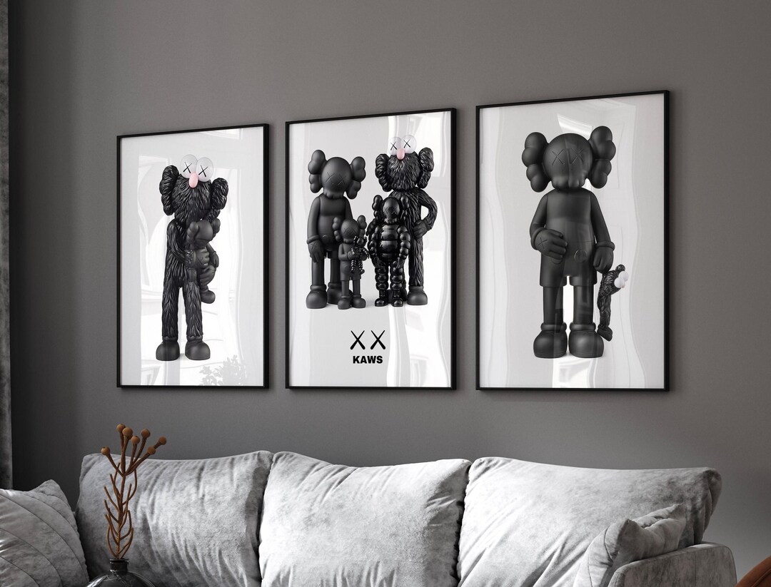 Kaws Poster, Kaws Print, Black Kaws Wall Art, Kaws Poster Set of 3 ...