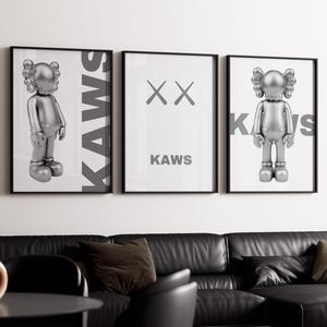 Kaws Poster, Kaws Print, Kaws Wall Art, Silver Kaws Poster Set of 3 ...