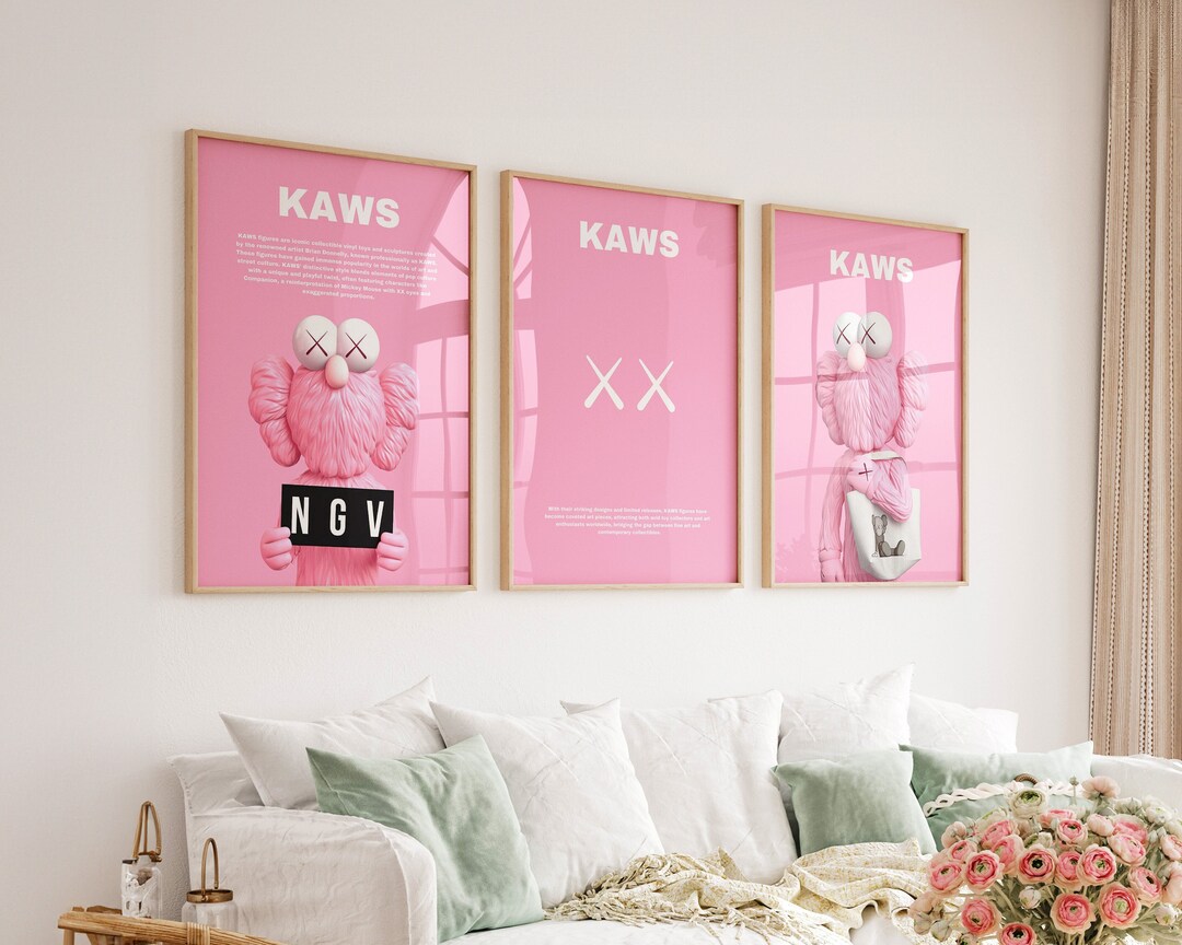 KAWS Poster, Set of 3, Pink Kaws Poster Printables, Hypebeast Pink Kaws ...