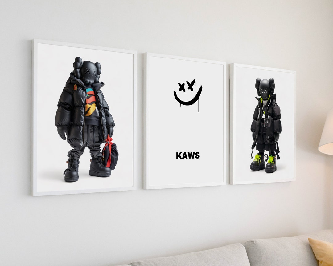 KAWS Poster, Hiphop Style Black Kaws Poster Print, Set of 3 Printable ...