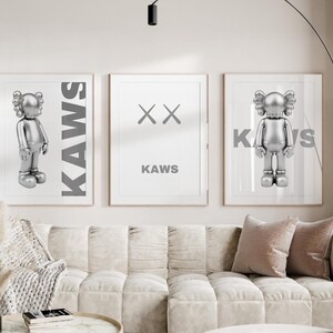 Kaws Poster, Kaws Print, Kaws Wall Art, Silver Kaws Poster Set of 3 ...