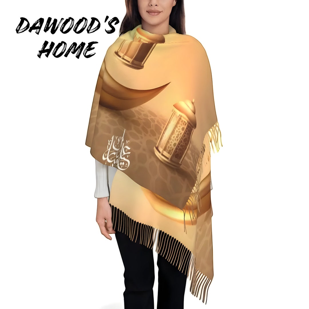 Crescent Moon Islamic Eid Design Scarf, Muslim Ramadan Gift Shawl ...