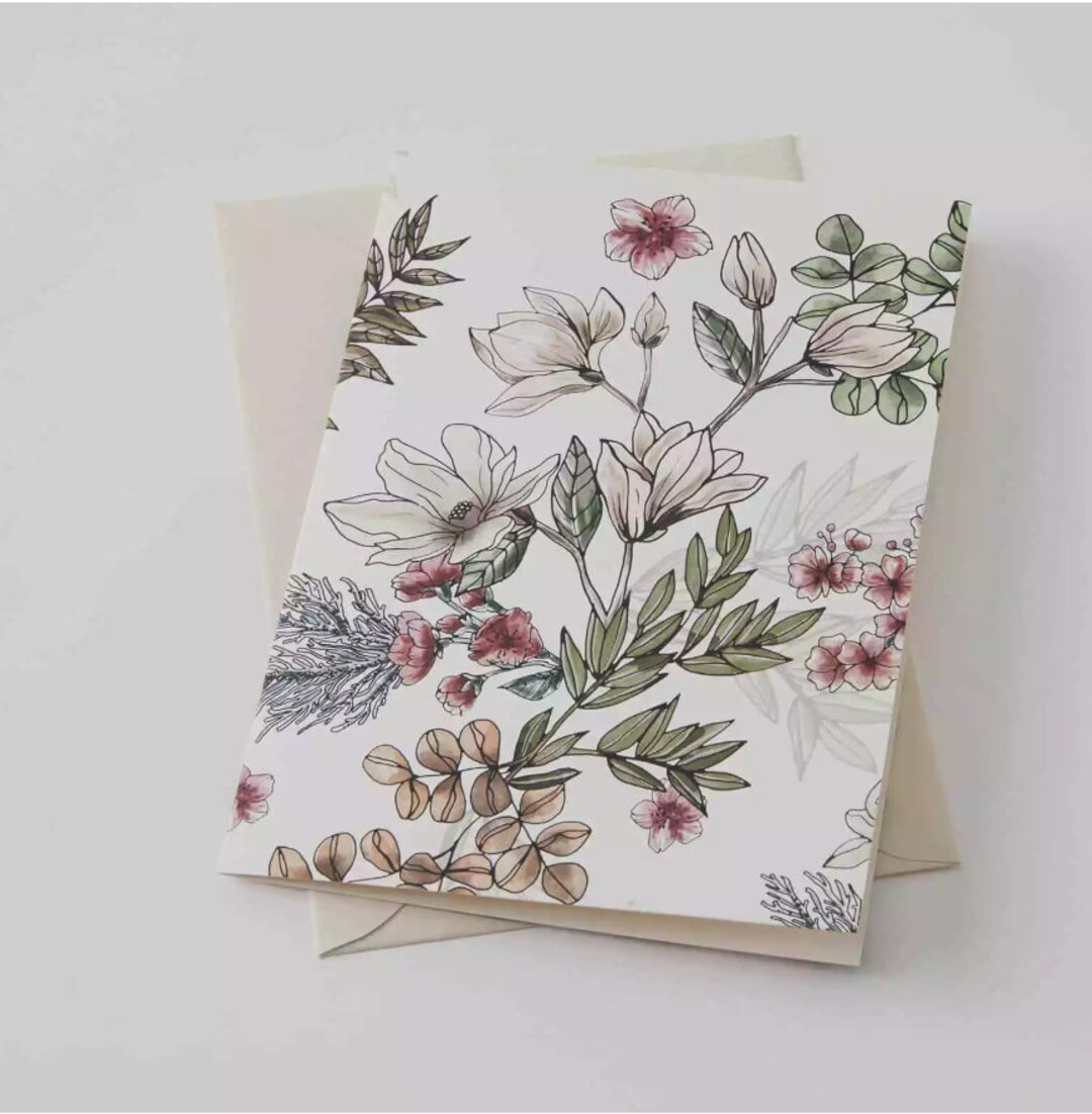 Floral Blank Greeting Card Note Envelope Pink Birthday Thank You Gift, Birthday Card, Funny ...