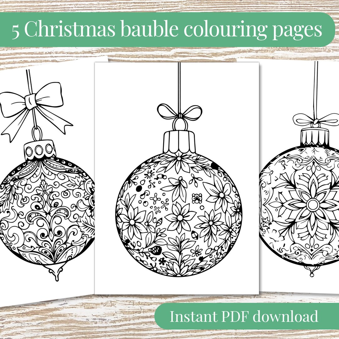 5 Printable Christmas Bauble Colouring Sheets, Christmas Holiday ...