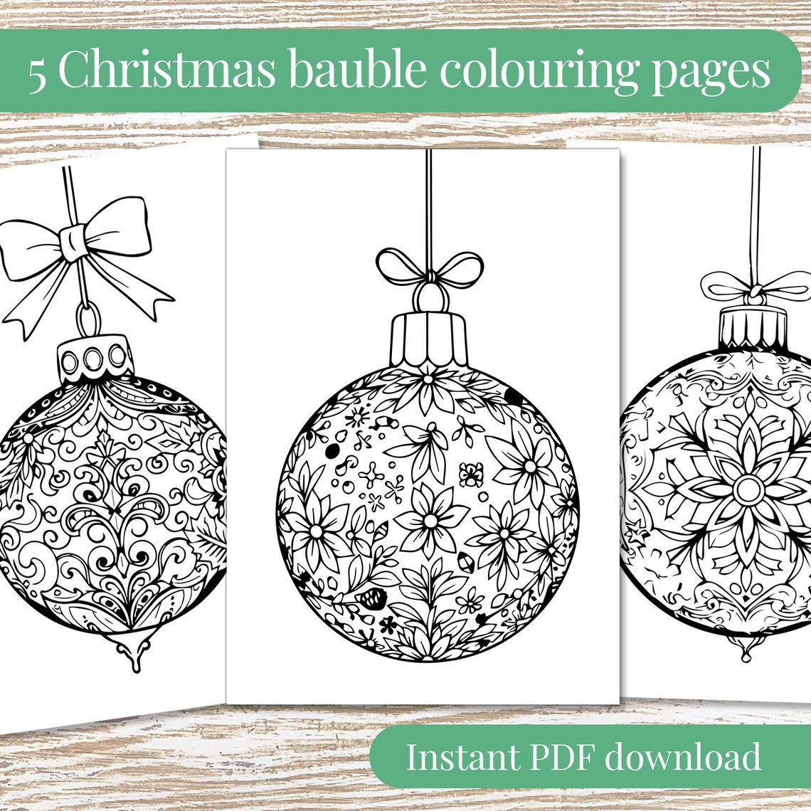5 Printable Christmas Bauble Colouring Sheets, Christmas Holiday ...