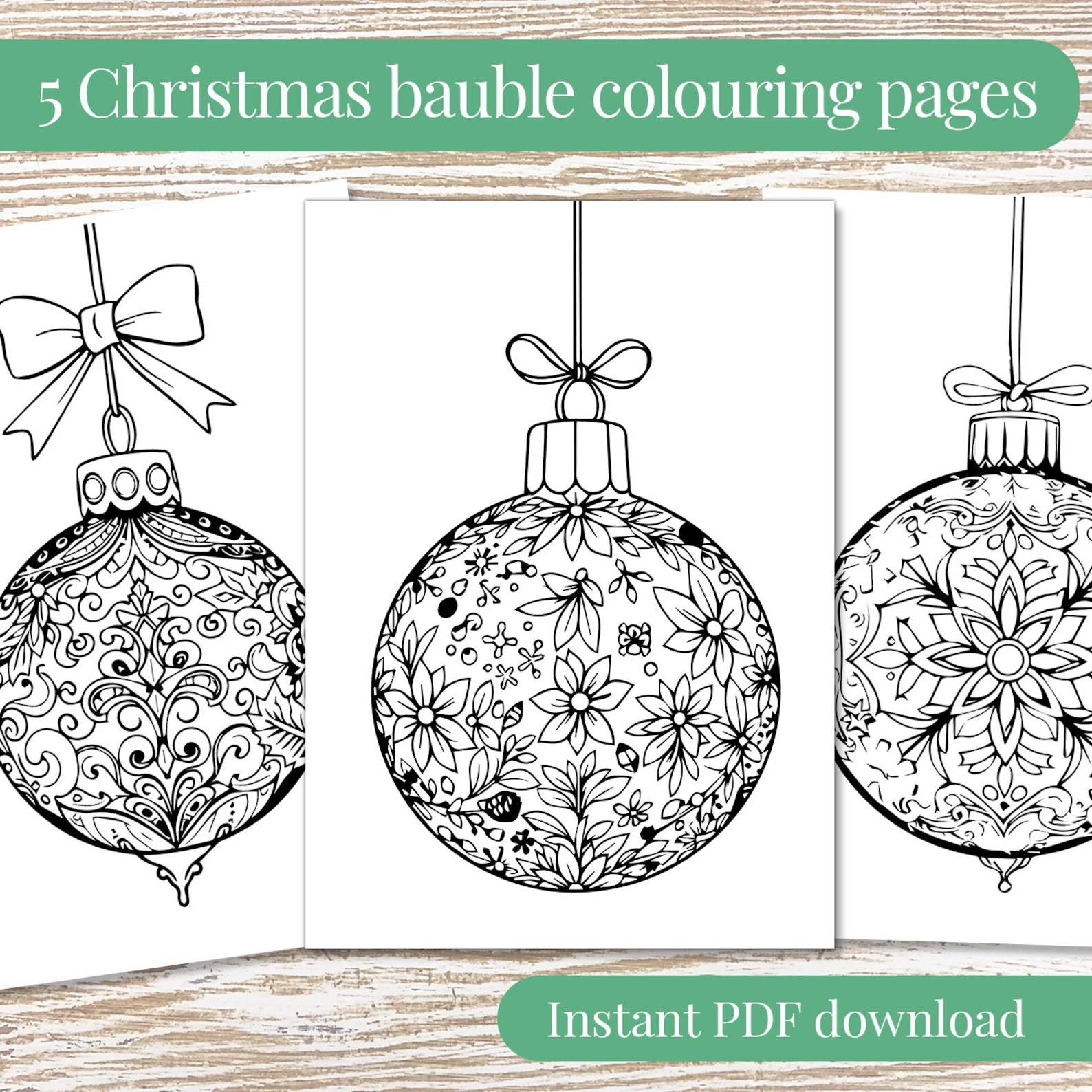 5 Printable Christmas Bauble Colouring Sheets, Christmas Holiday ...