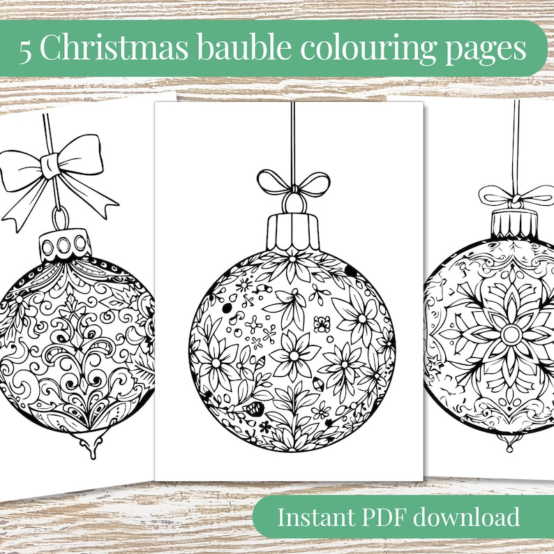 5 Printable Christmas Bauble Colouring Sheets, Christmas Holiday ...